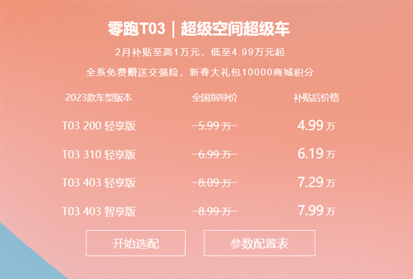 最高补贴1万元！零跑T03开启限时优惠：4.99万起 - 叮当号